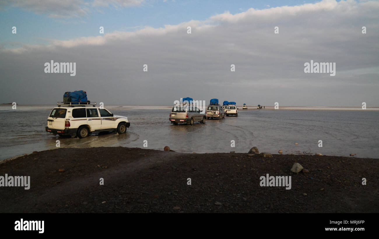 Salt Lake Karum aka Lake Assale or Asale at sunset in Danakil Afar ...