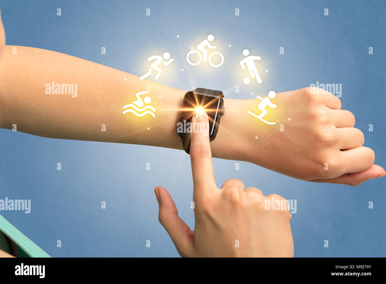 Female hand with smartwatch and sport concept Stock Photo - Alamy