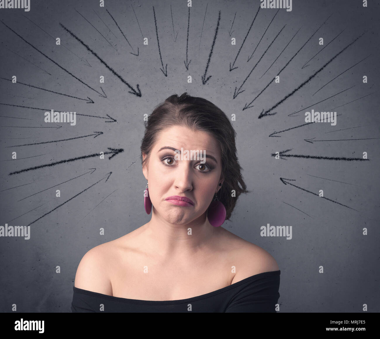 A teenage student girl under pressure while making happy face ...