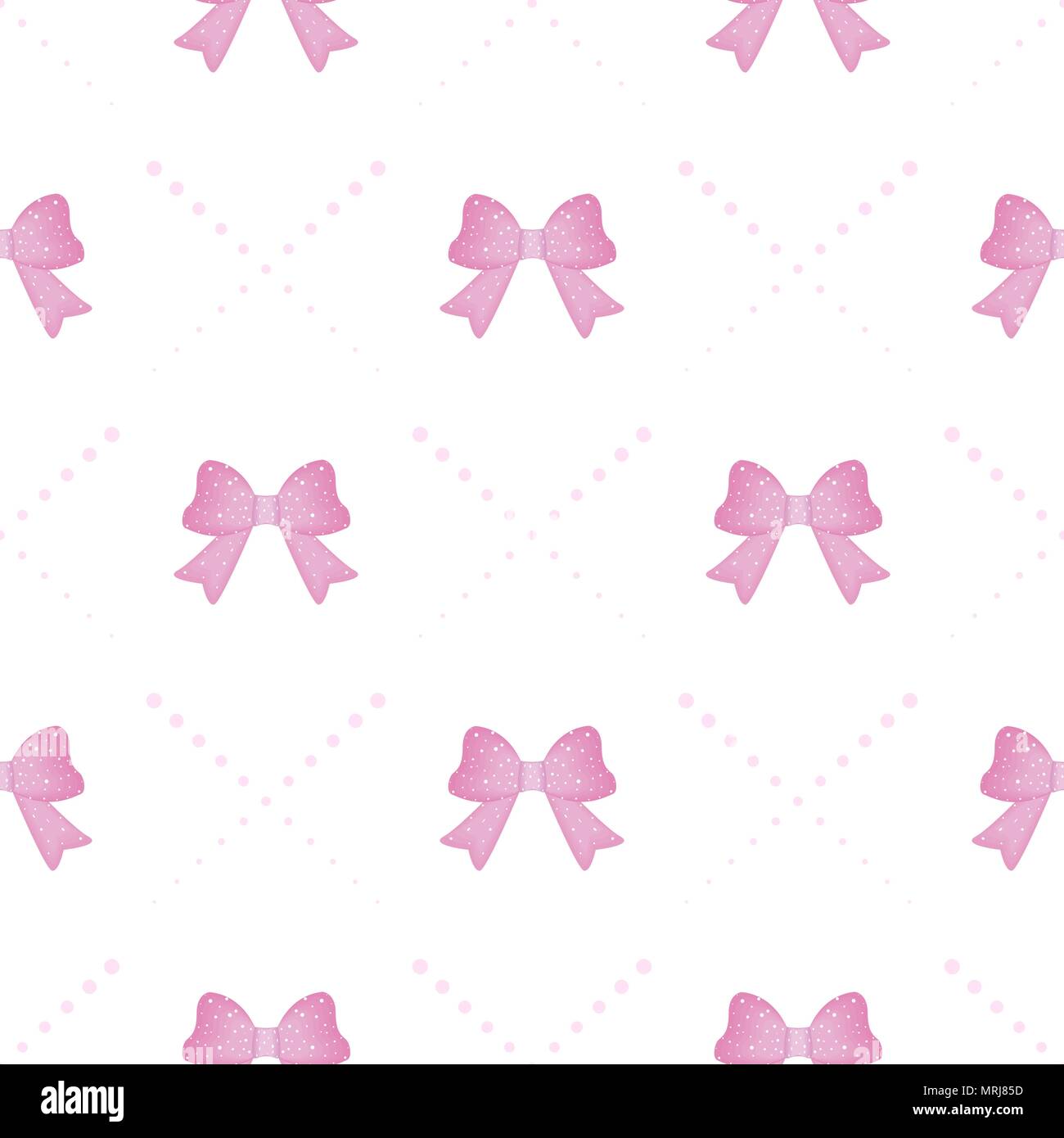 Pink ribbon and bow grid seamless pattern background isolated on white ...