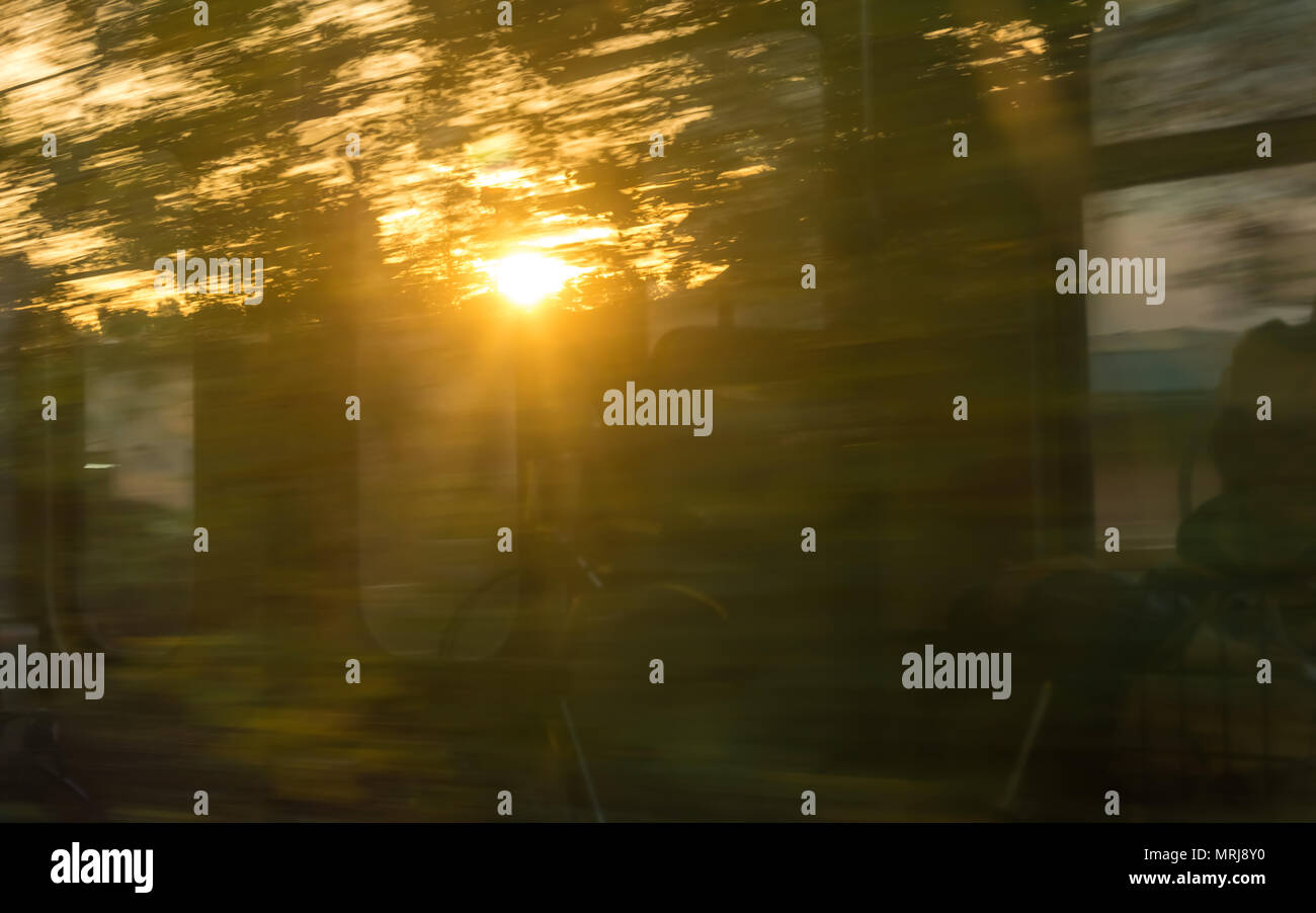 a sunbeam in the train compartment in the evening Stock Photo - Alamy