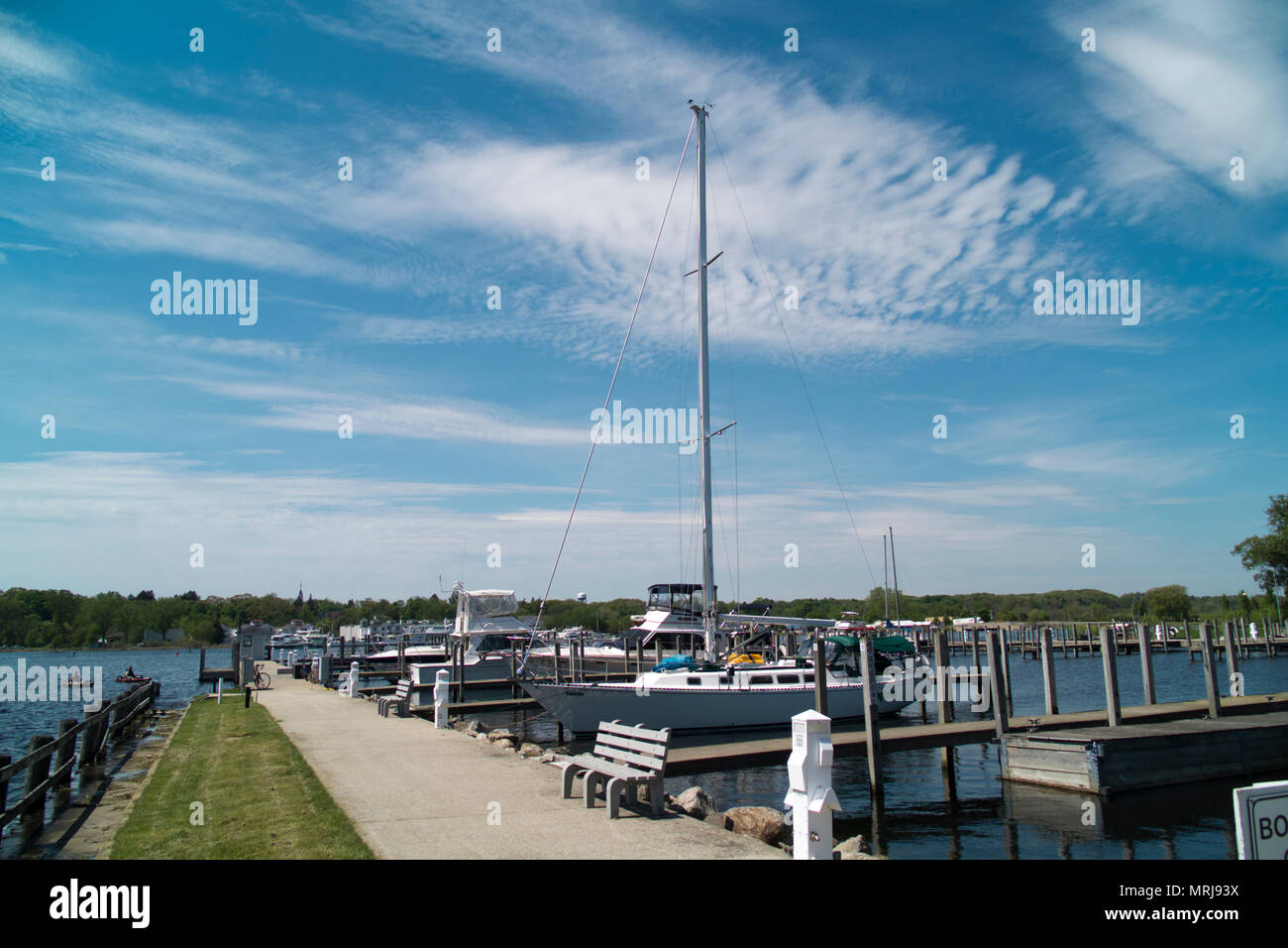 Boats moored at the public marina at Whitehall, Michigan Stock Photo ...