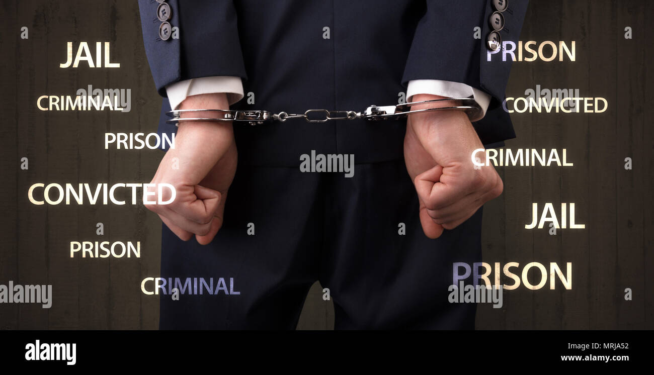 Jail convicted prison criminal labels with close handcuffed man Stock ...