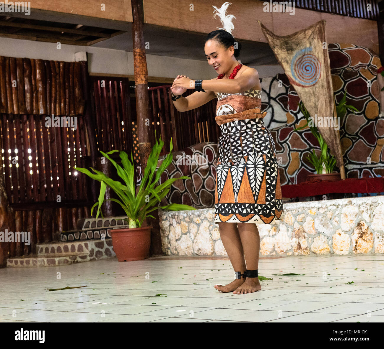 Nuku'Alofa, Tonga -- March 10, 2018. A female dancer performs a ...