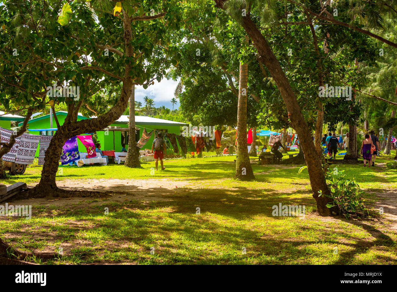 Yasawa-I-Rara, Fiji Islands--March 8, 2018. Fiji residents have set up ...