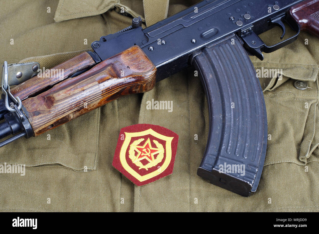 AK47 with Soviet Army Mechanized infantry shoulder patch on khaki ...