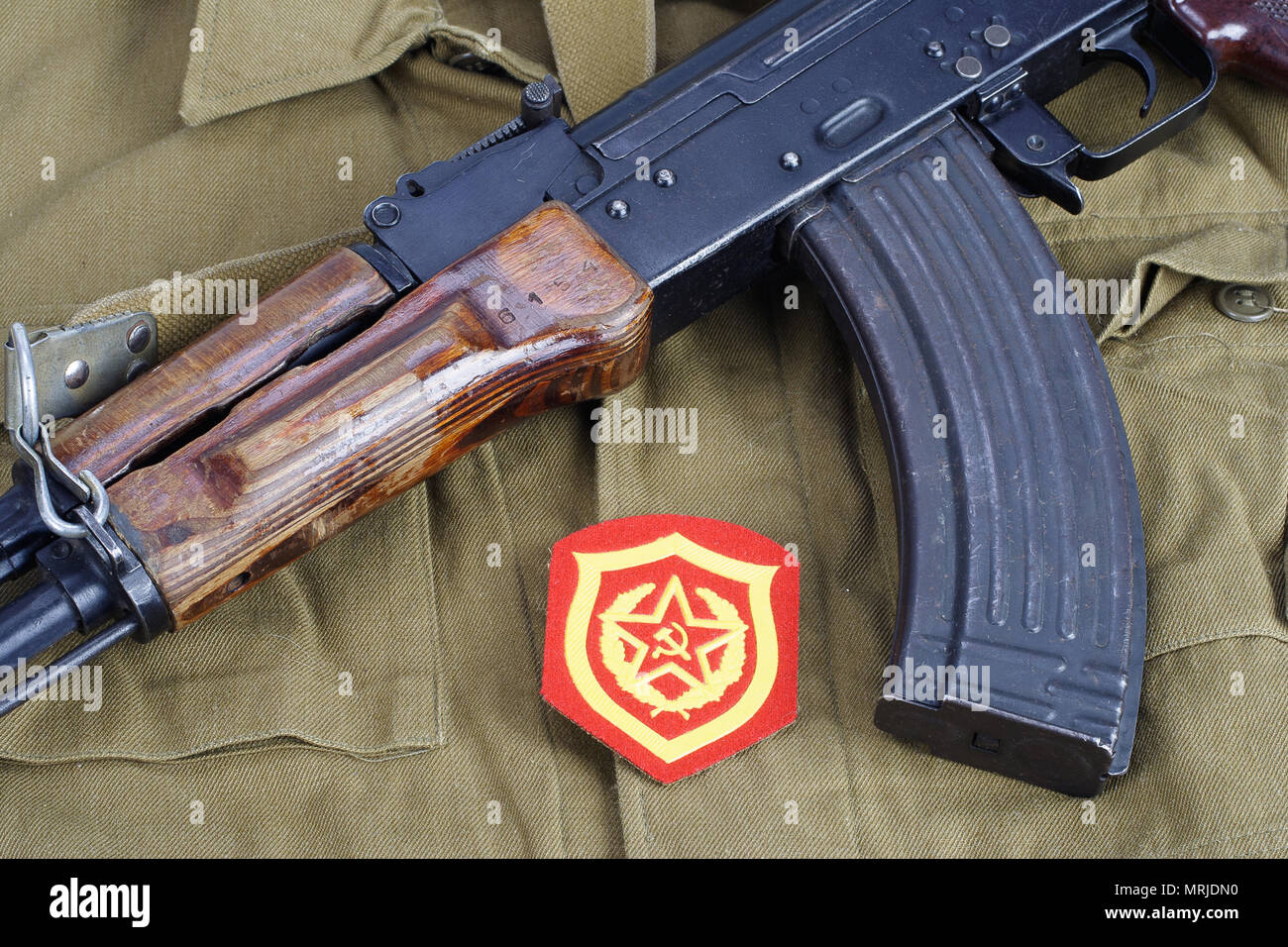 AK47 with Soviet Army Mechanized infantry shoulder patch on khaki ...