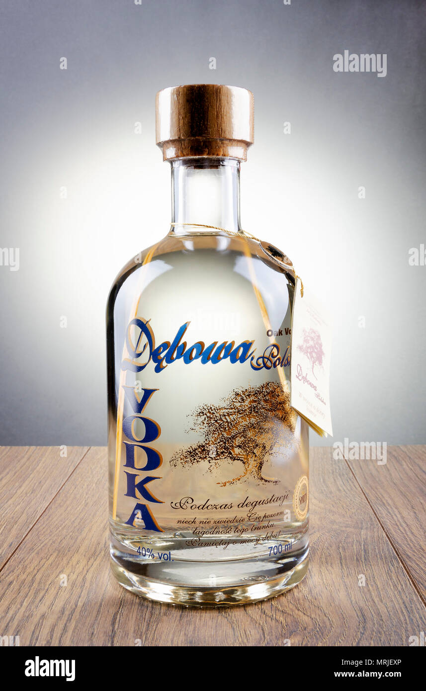 Debowa vodka with wooden handle isolated on gradient background Stock ...