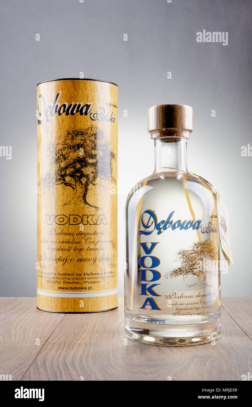 Debowa vodka with wooden handle isolated on gradient background Stock ...