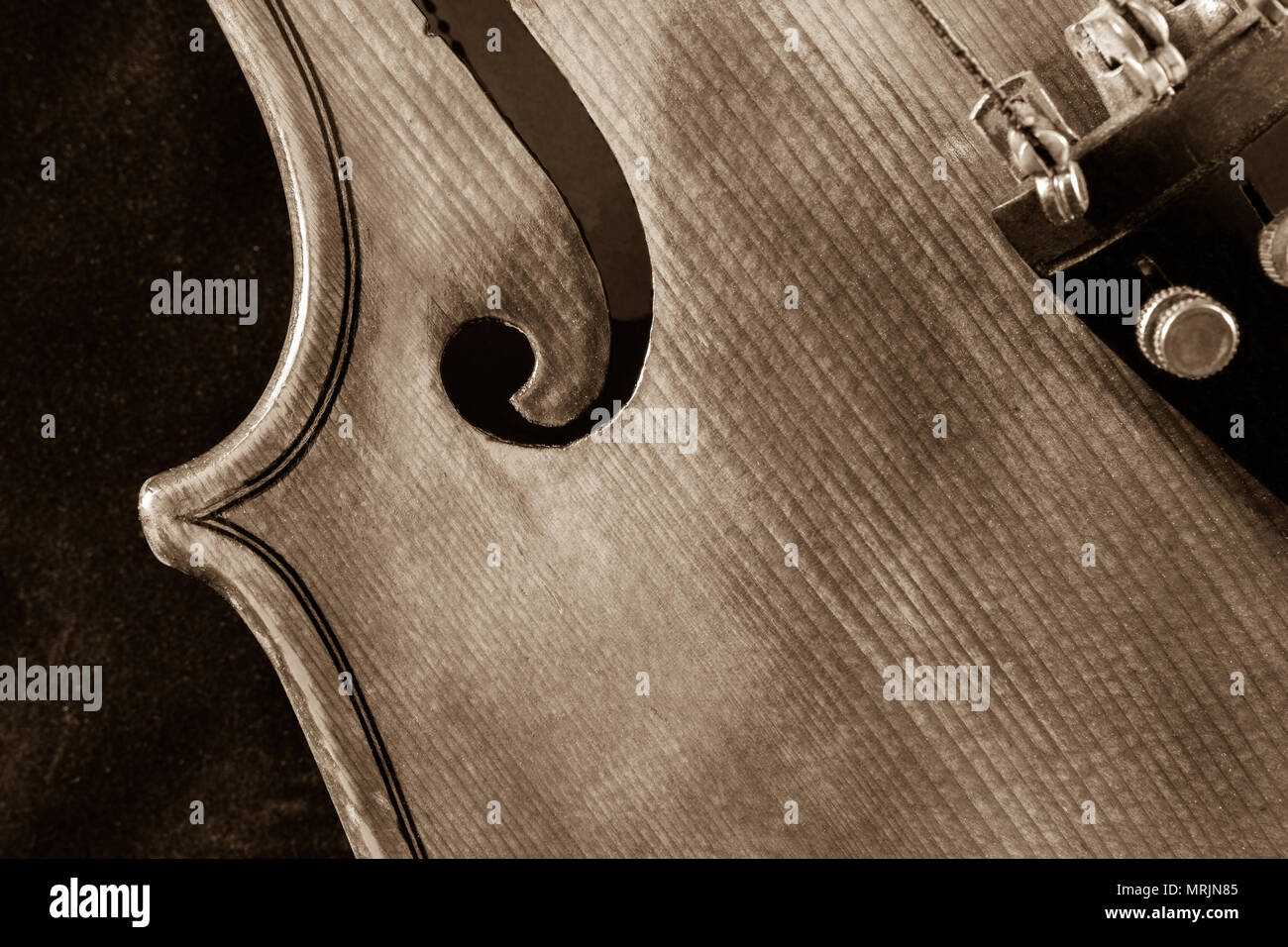 Violin close-up viewed from above in sepia tone Stock Photo - Alamy