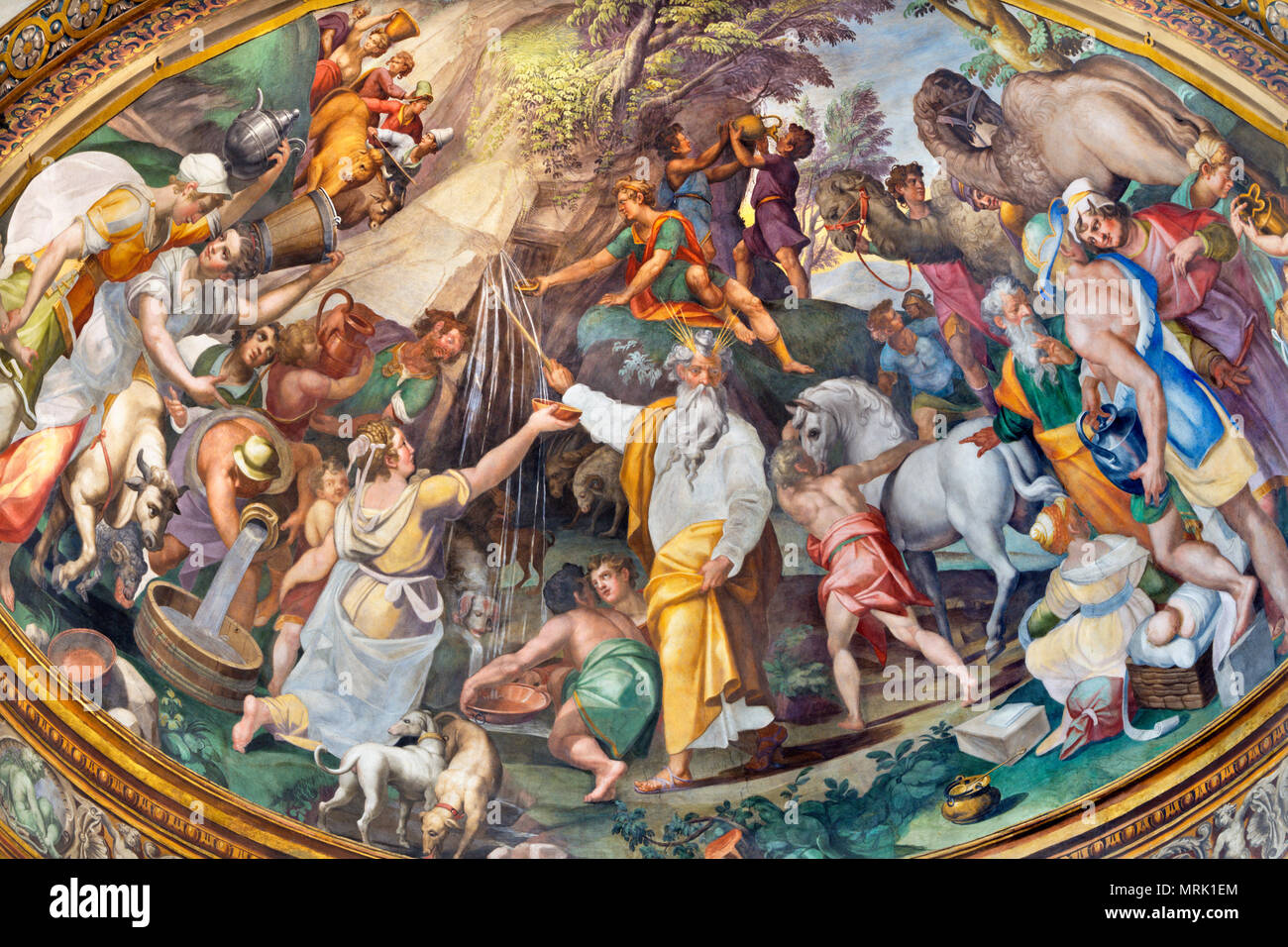 PARMA, ITALY - APRIL 16, 2018: The fresco of fhe scene as Moses gets ...