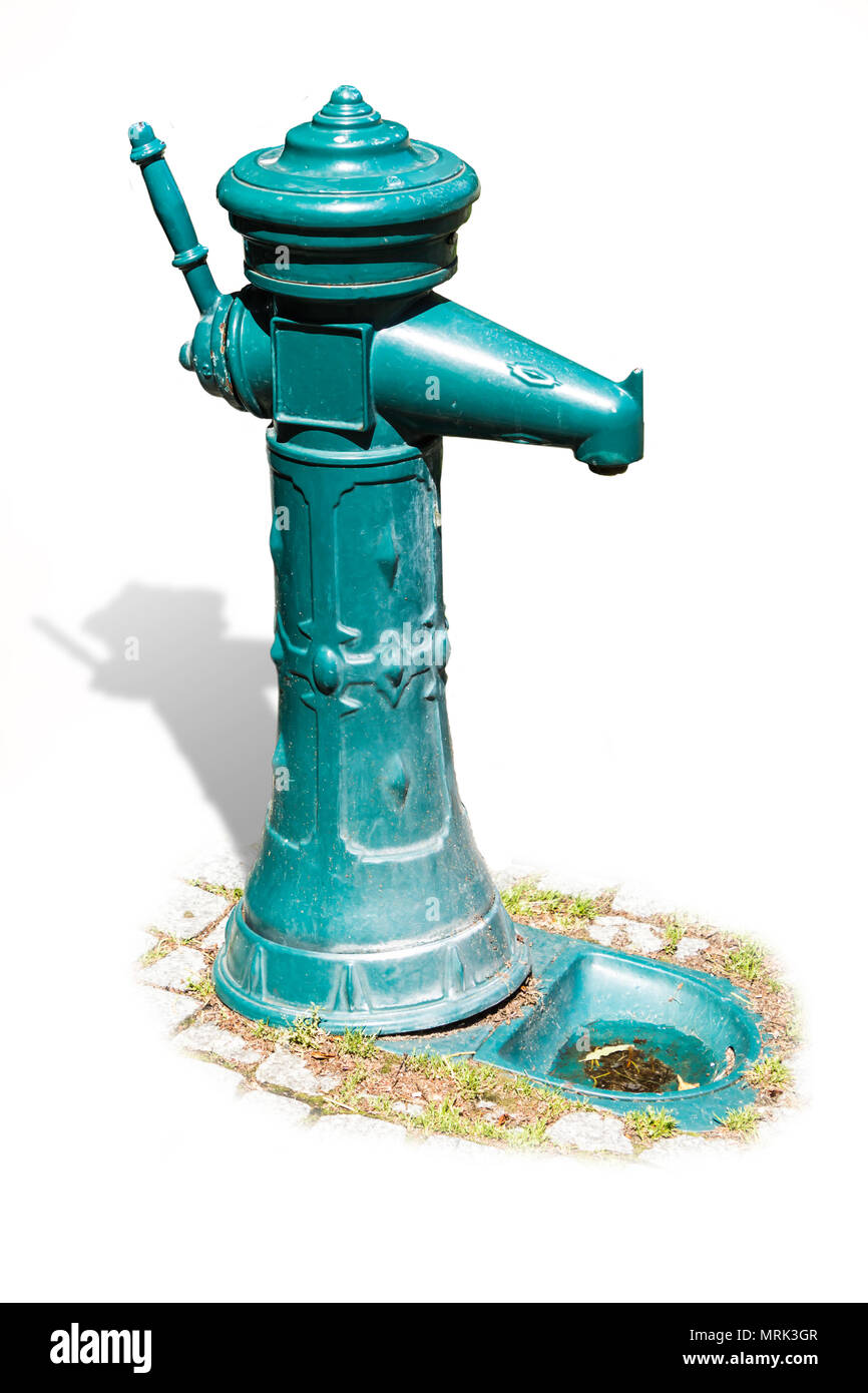 Standpipes covered with green paint. Isolated image with a falling ...