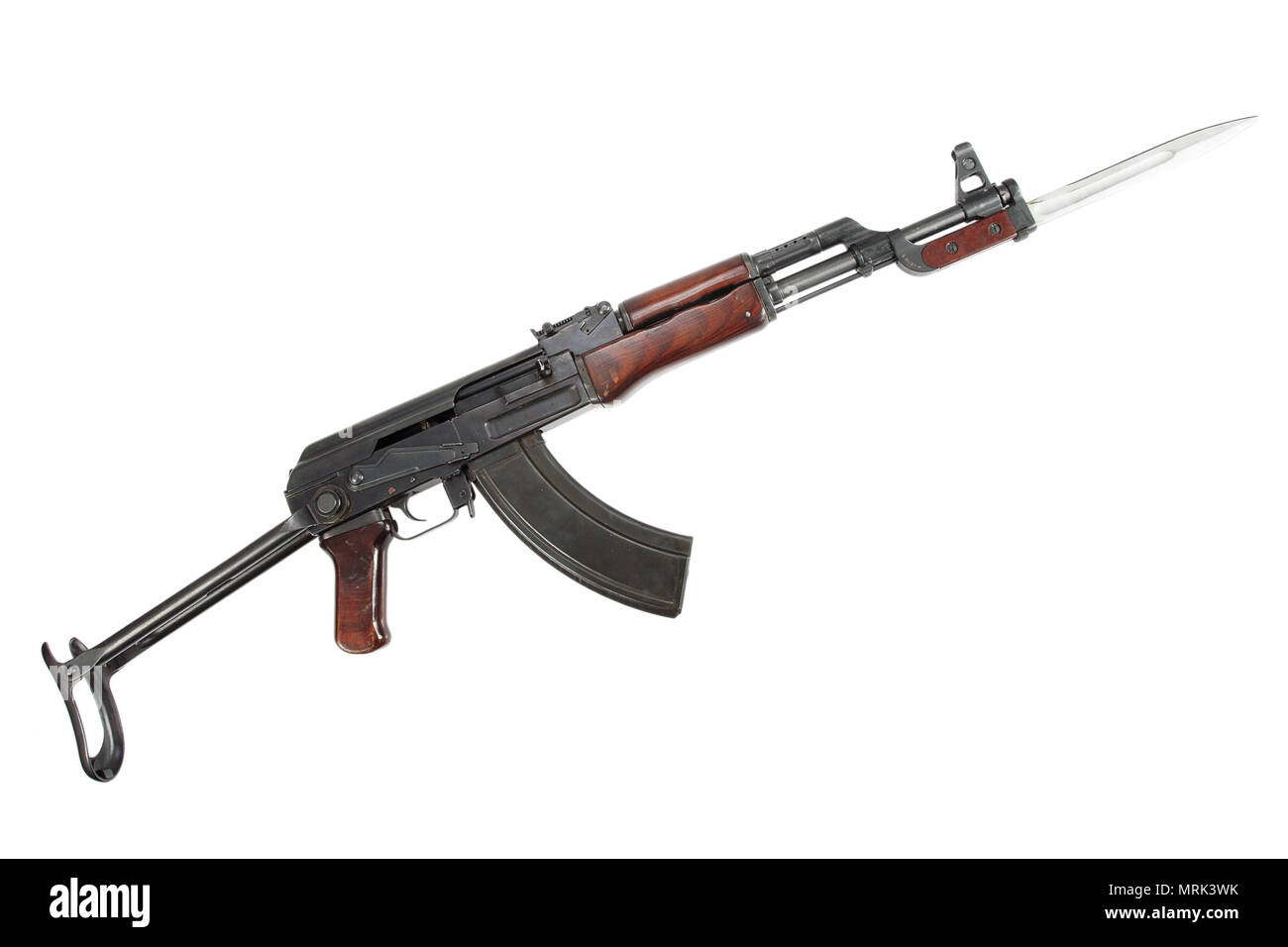 Rare first model AK - 47 assault rifle with bayonet isolated on white ...