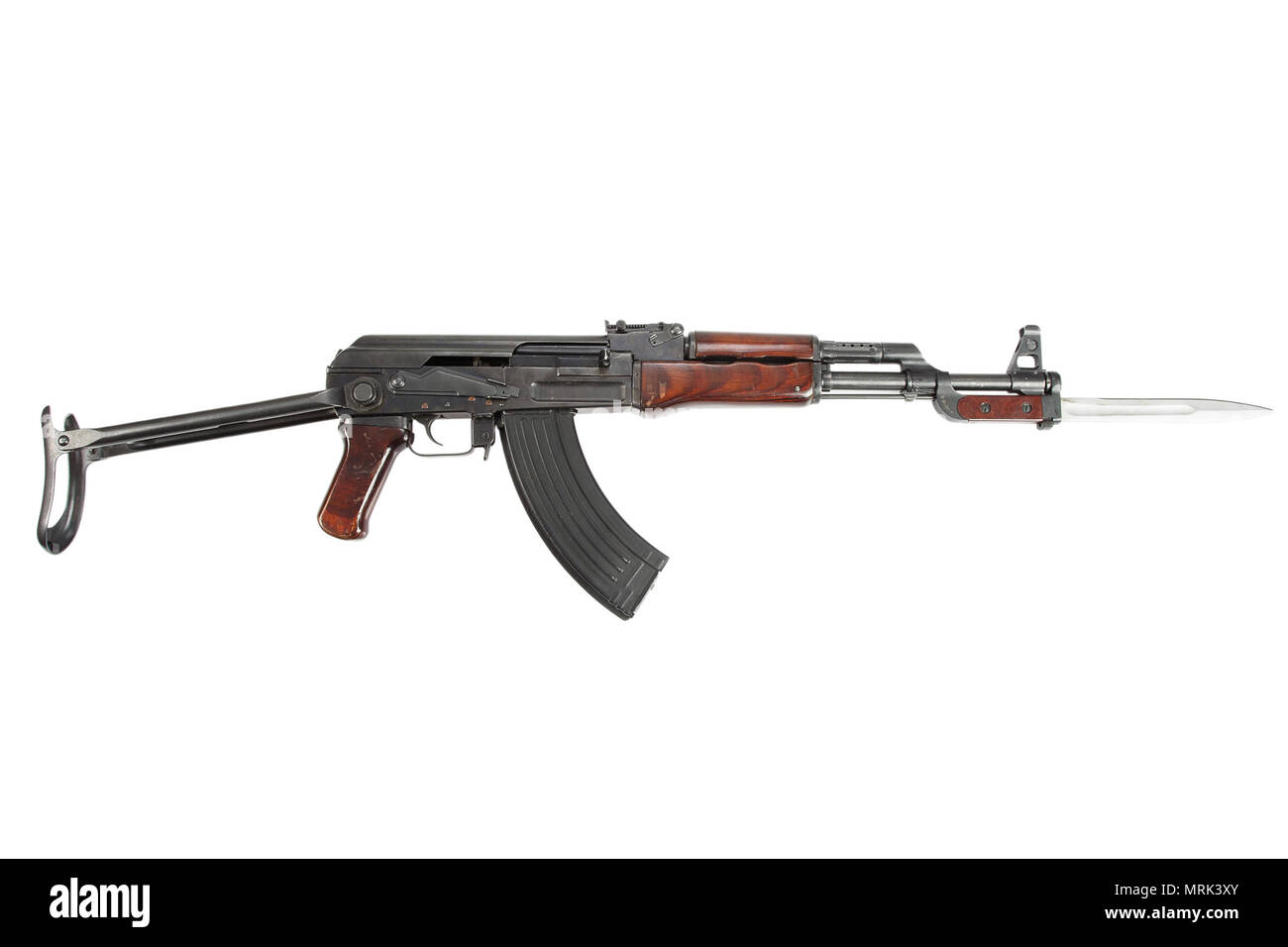 Rare first model AK - 47 assault rifle with bayonet isolated on white ...