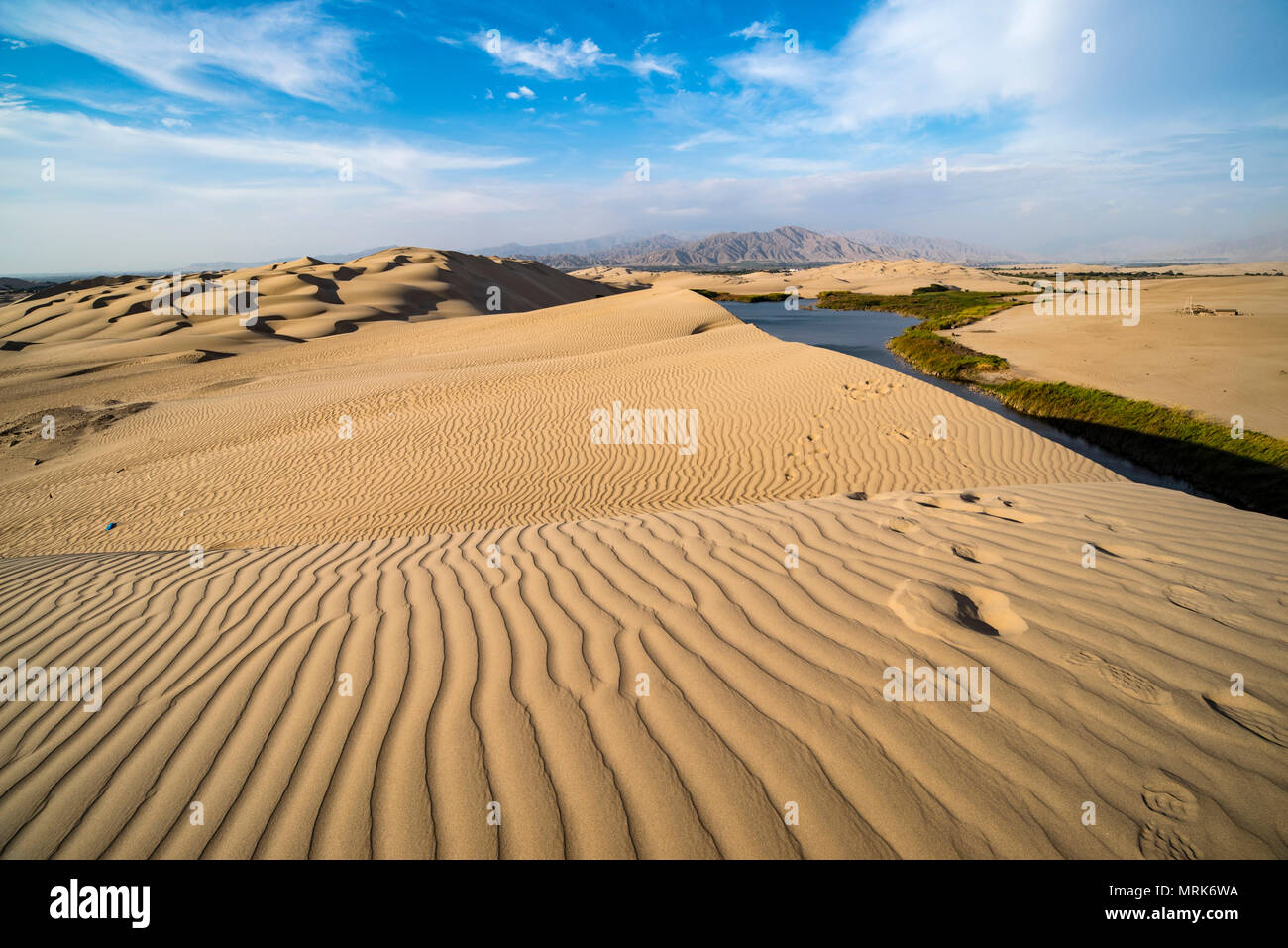 Desert of Ica in Peru, sand dunes and lagoon, South America Stock Photo ...