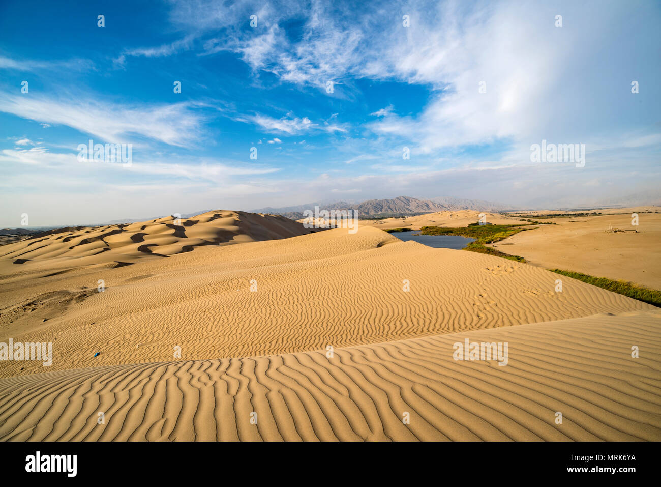Desert of Ica in Peru, sand dunes and lagoon, South America Stock Photo ...