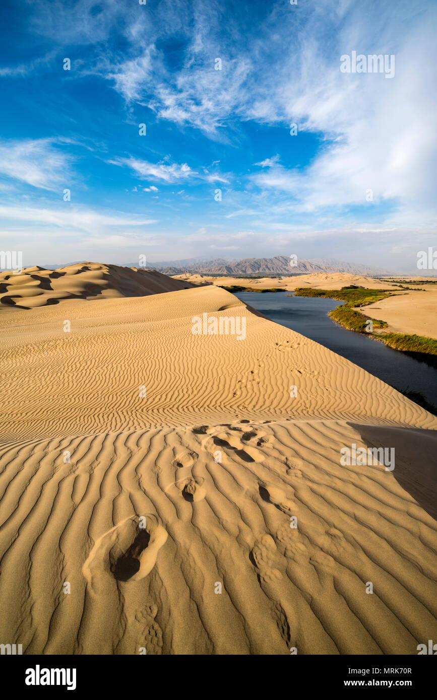 Desert of Ica in Peru, sand dunes and lagoon, South America Stock Photo ...