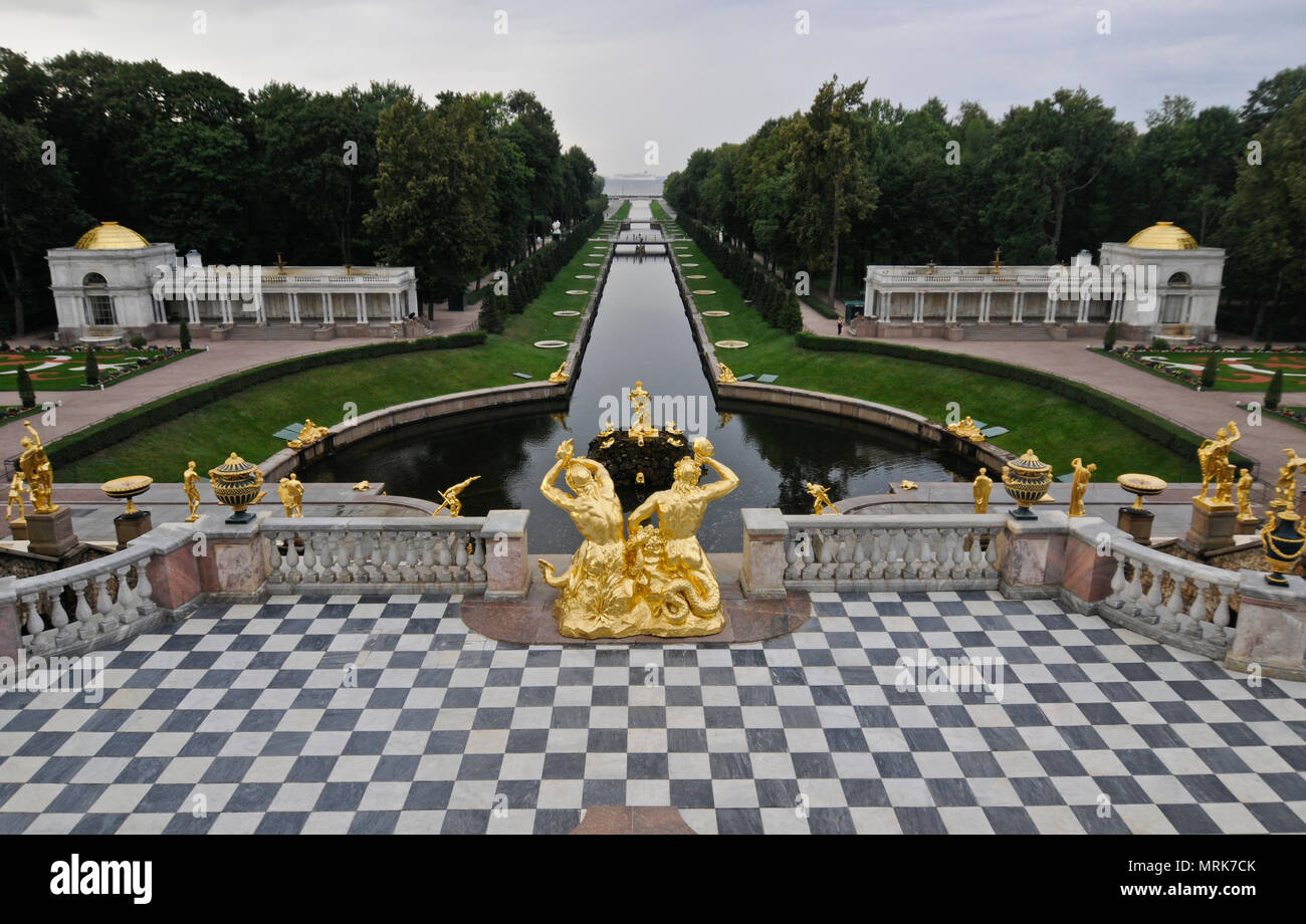 Peterhof Palace: the Samson Fountain and Sea Channel. Petergof, Saint ...