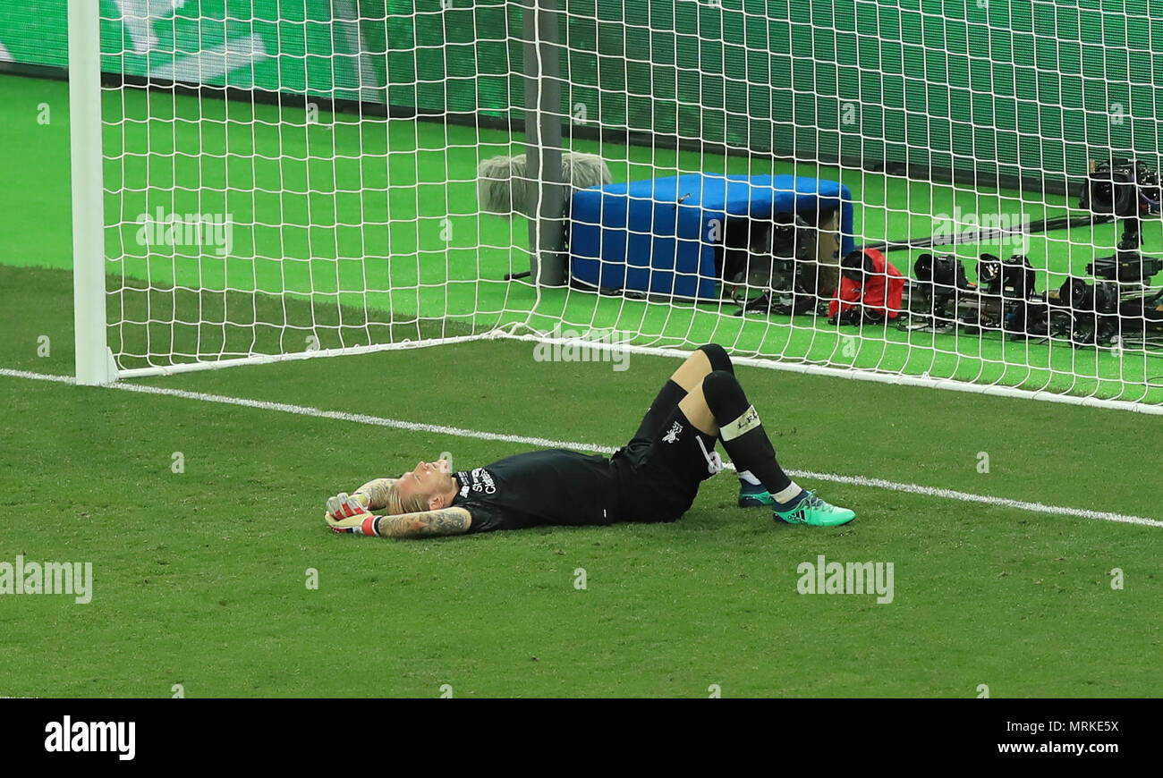 Liverpool goalkeeper Loris Karius shows his dejection during the UEFA ...