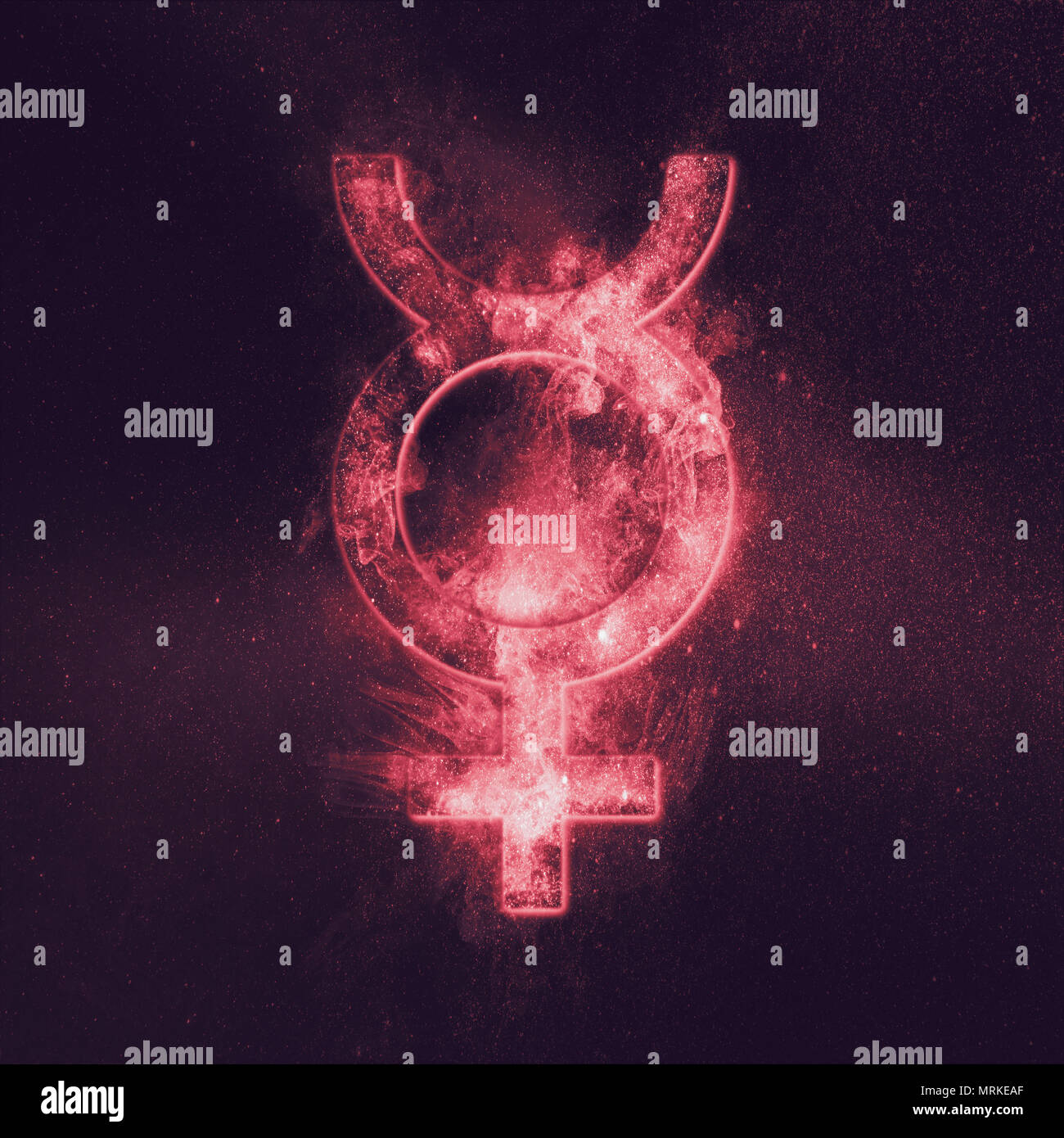 Planet Mercury Symbol. Mercury sign. Abstract night sky background ...