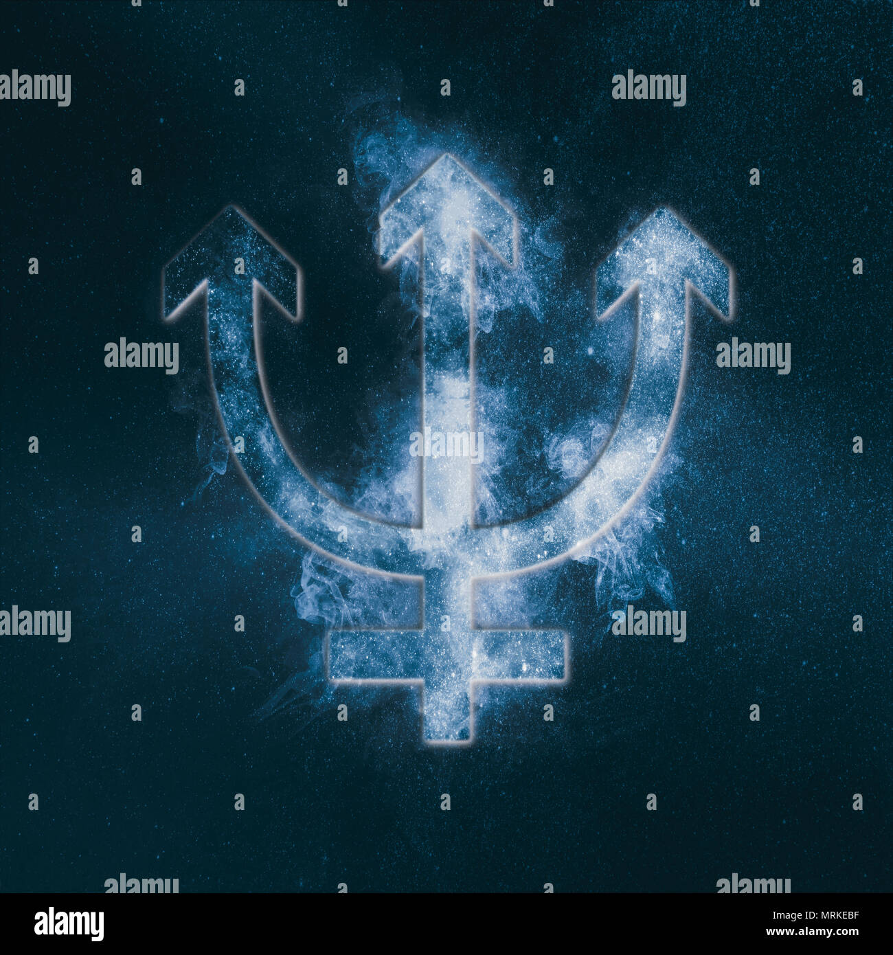 Planet Neptune Symbol. Neptune sign. Abstract night sky background ...
