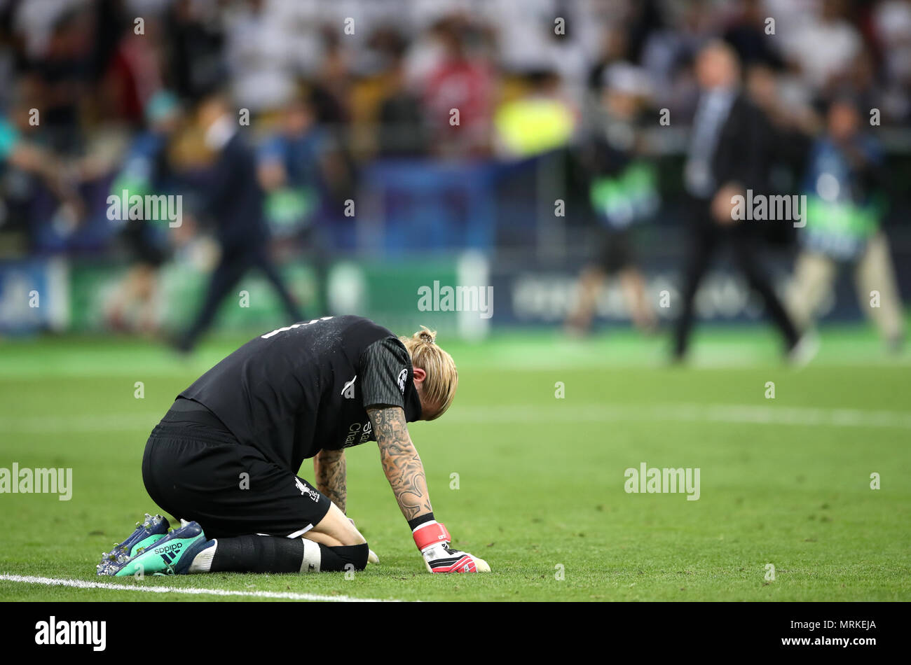 Liverpool goalkeeper Loris Karius reacts after the UEFA Champions ...