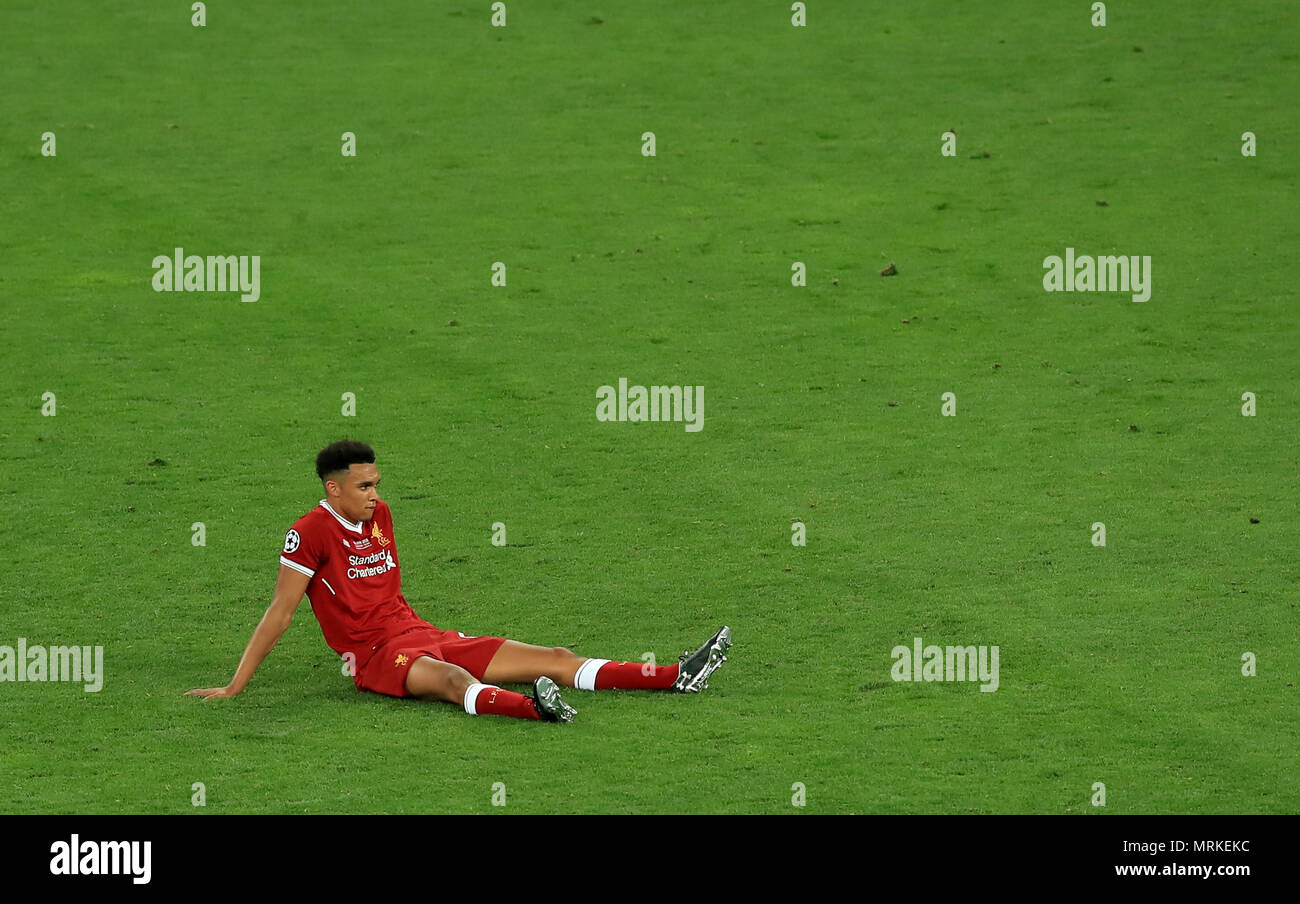 Liverpool's Trent Alexander-Arnold shows his dejection after the final ...