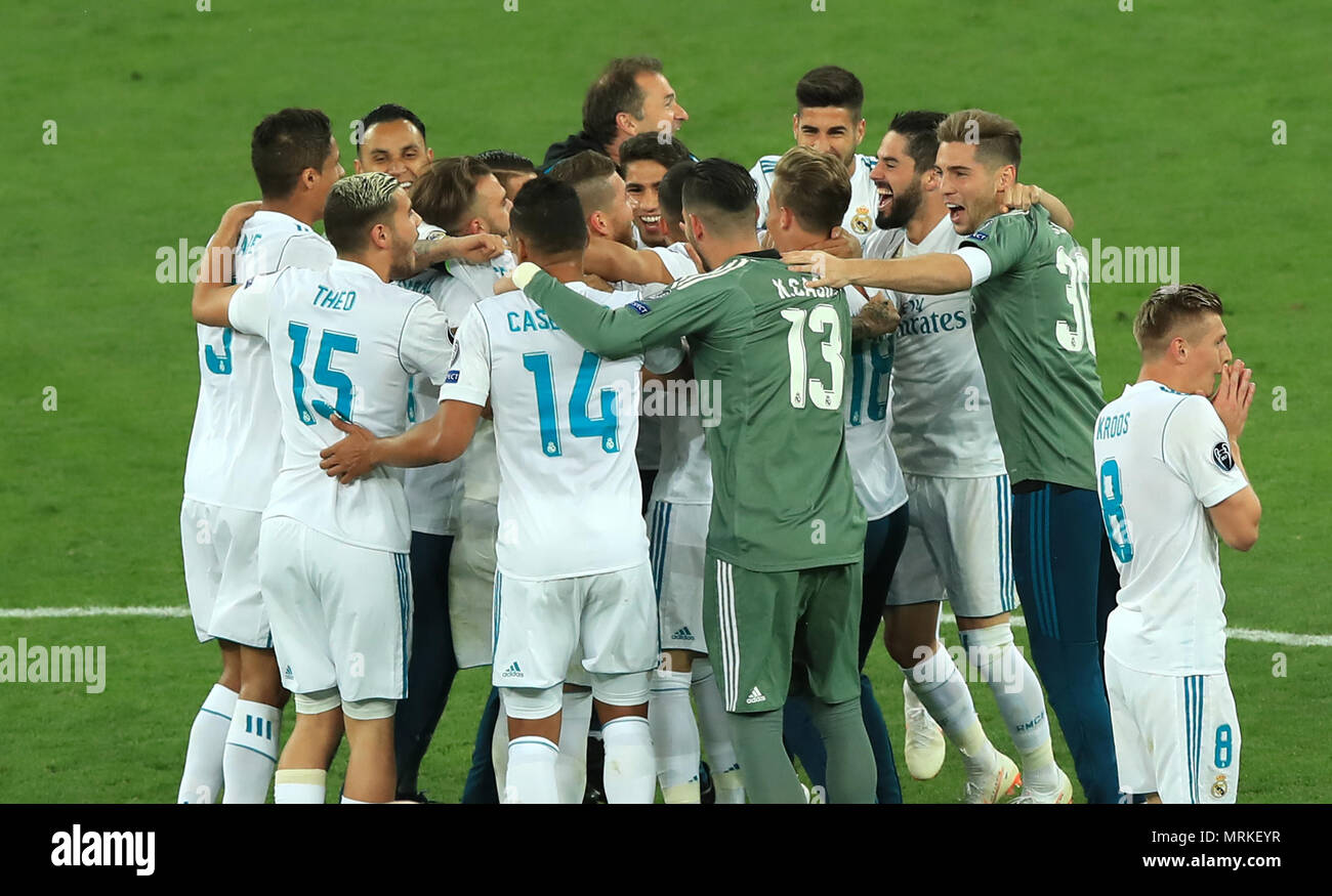 Real Madrid players celebrate after winning the UEFA Champions League ...
