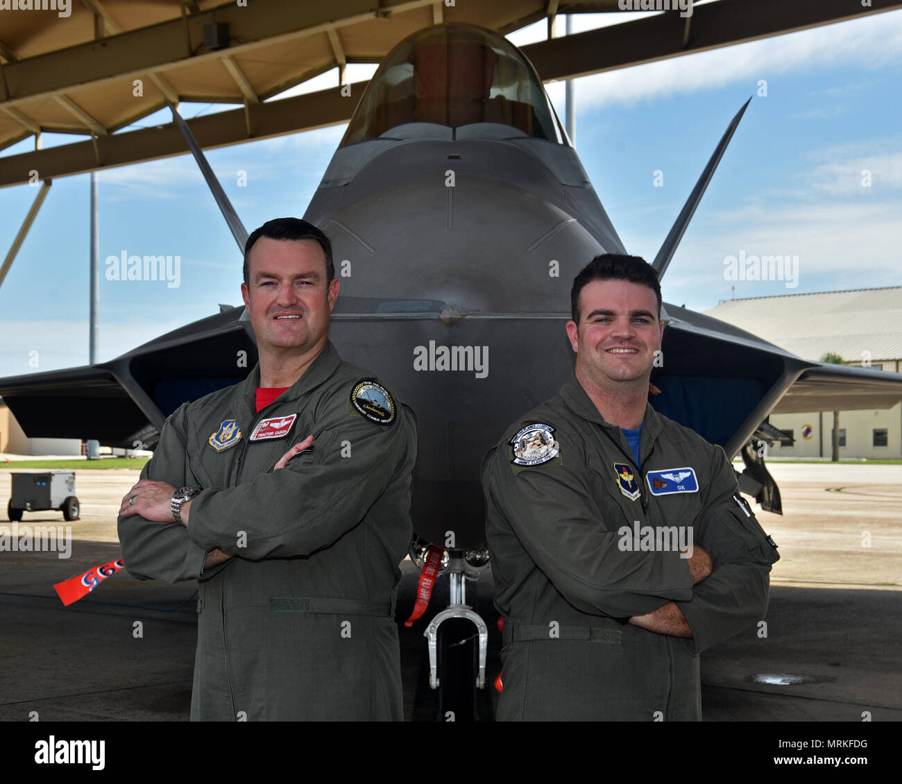 U.S. Air Force Col. Randall W. Cason, 44th Fighter Group commander (left), and his son 2nd Lt ...