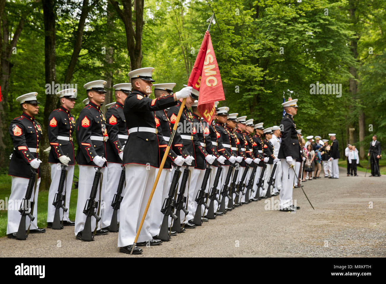 U.S. Marines and Sailors with 5th Marine Regiment stand in formation ...