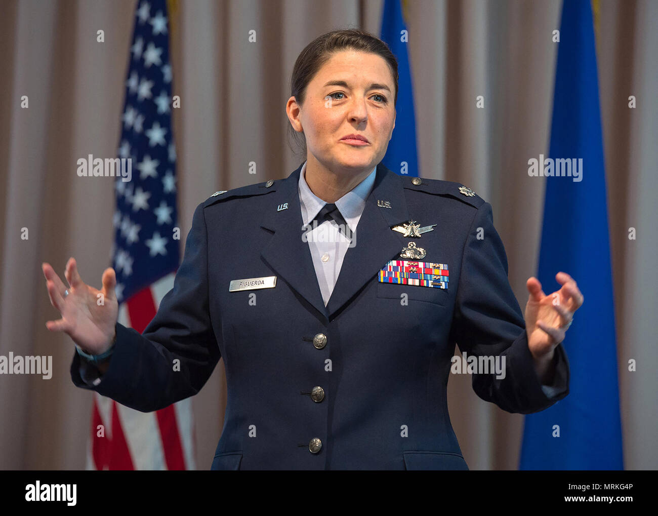 Lt. Col. Shana Figueroa addresses the audience during the Air Force ...