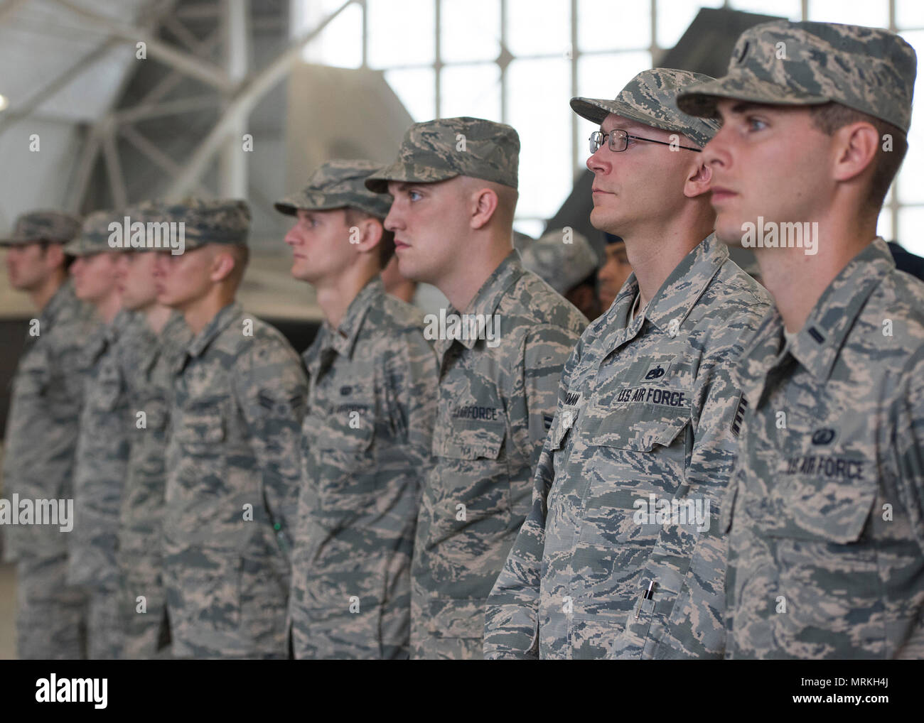 Airmen from the 53rd Wing stand at ease during a change of command ...