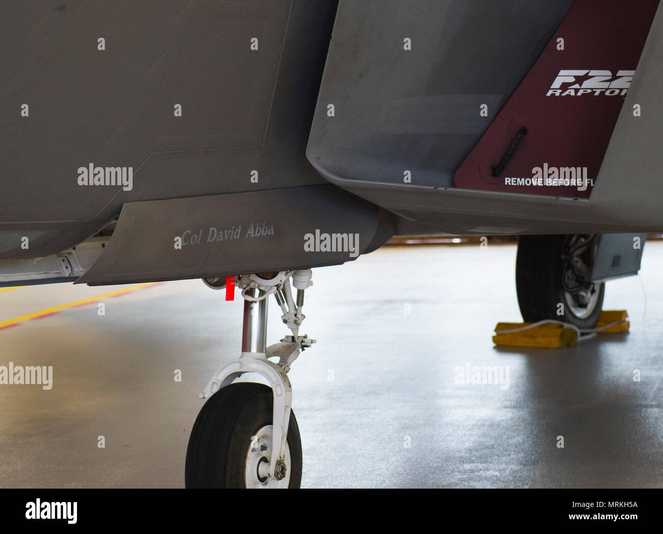 The wing flagship, the F-22 displays the new 53rd Wing commander’s name ...