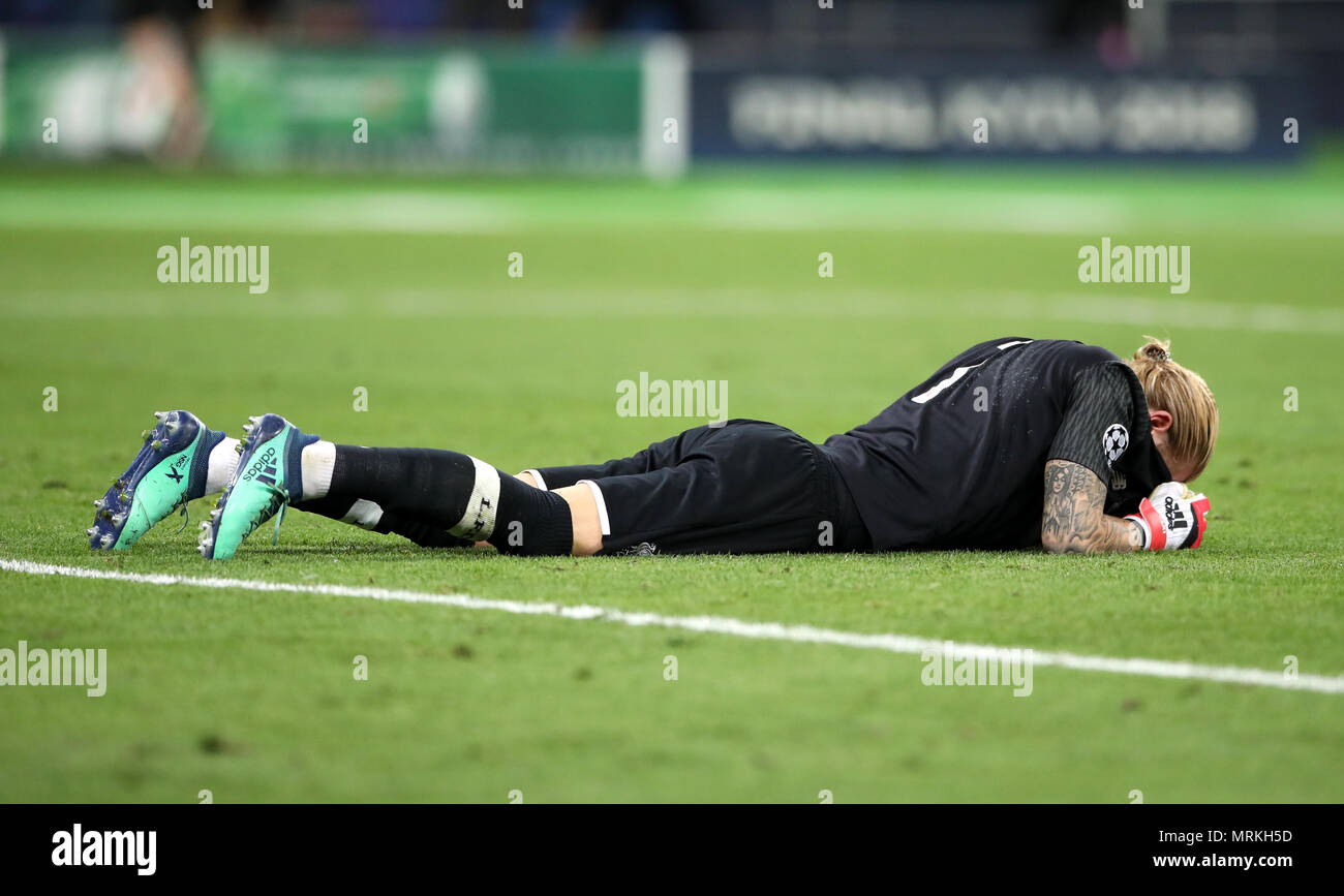 Liverpool goalkeeper Loris Karius reacts after conceding during the ...