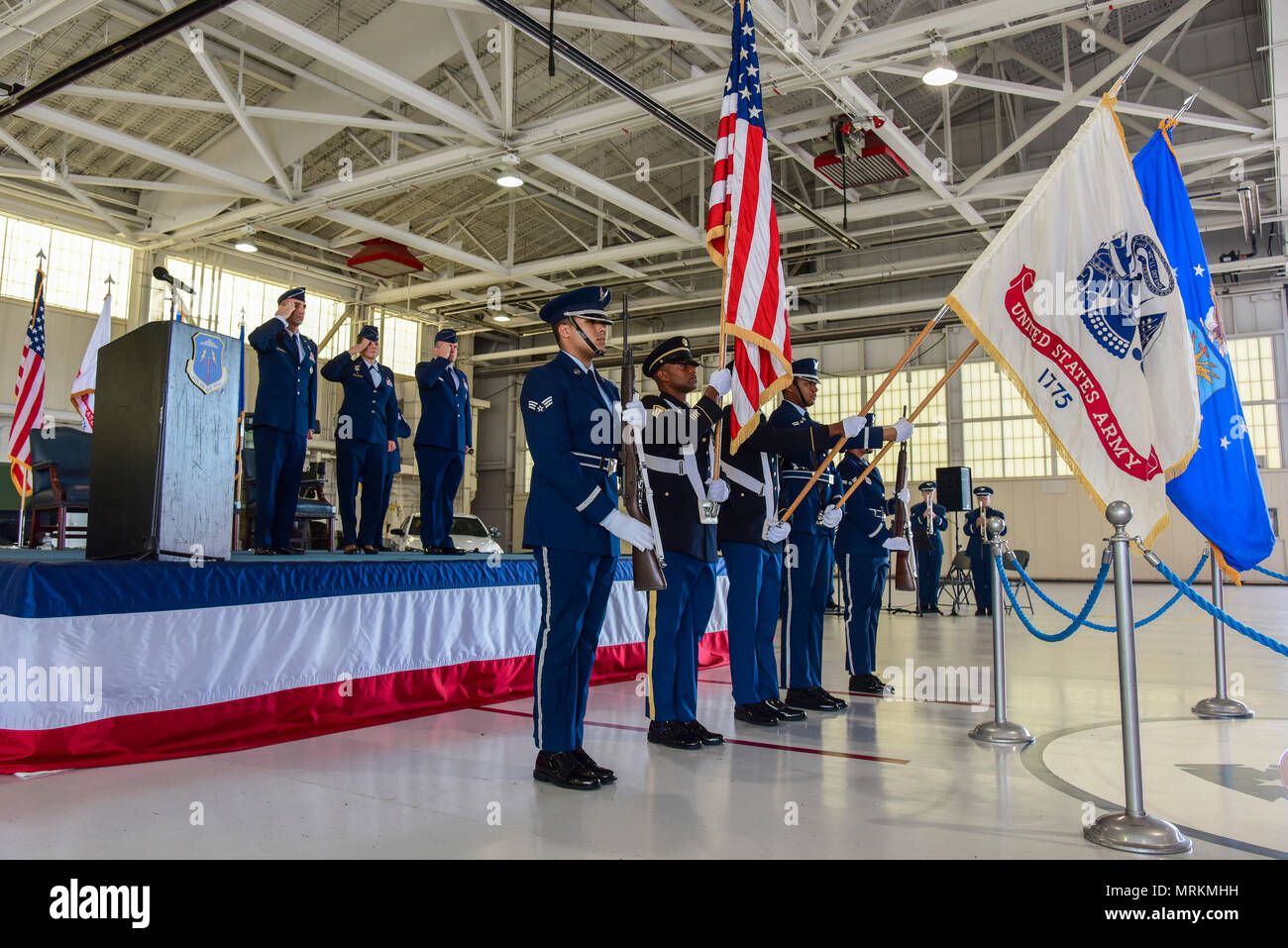 Joint honor guard members present the colors during the 633rd Air Base ...