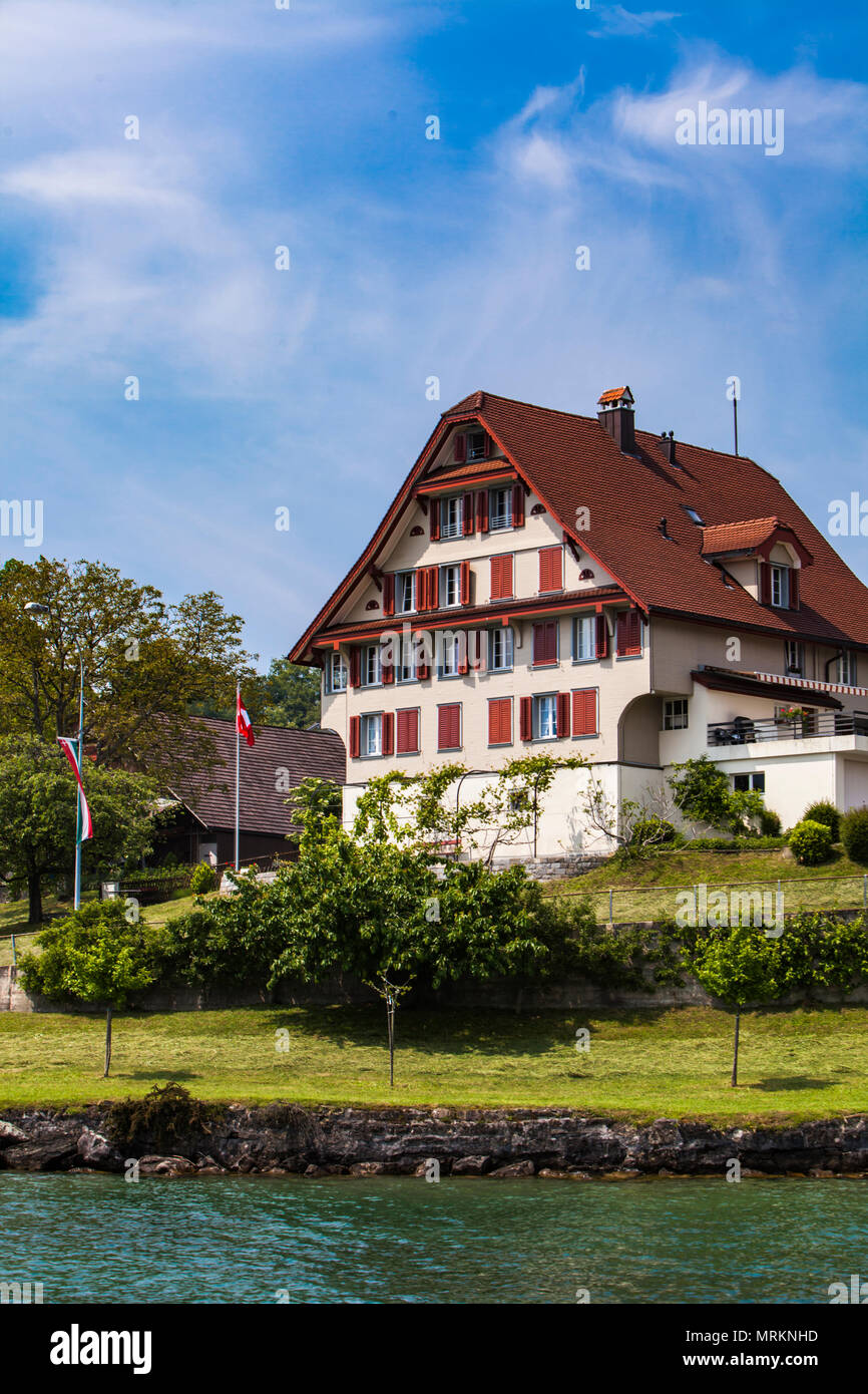 View at Town Hertenstein on Lucerne lake, Switzerland Stock Photo - Alamy