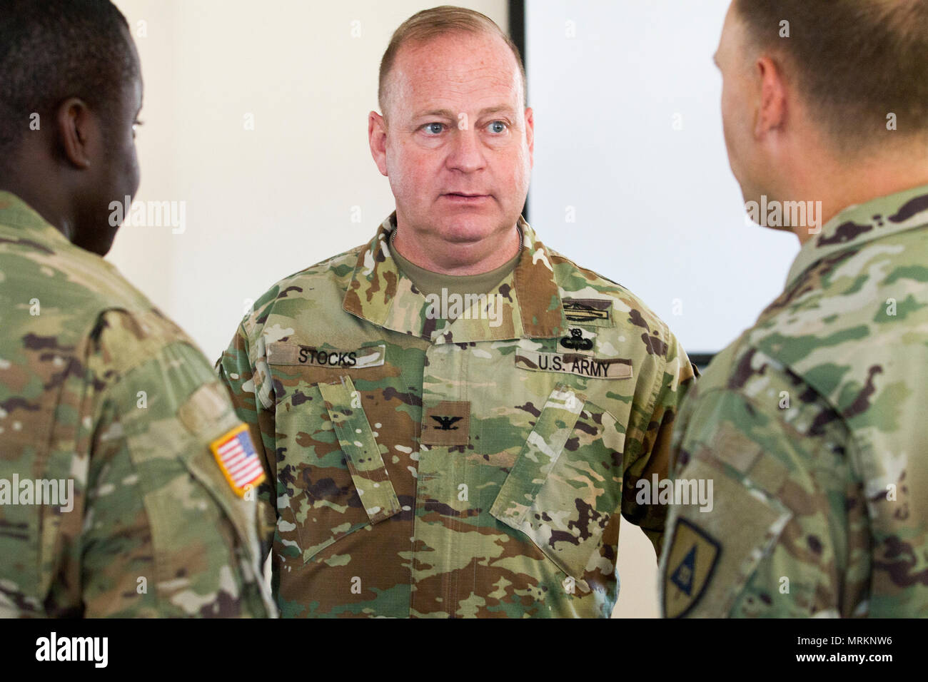 U.S. Army Col. Michael Stocks, commander 91st Training Division, talks ...