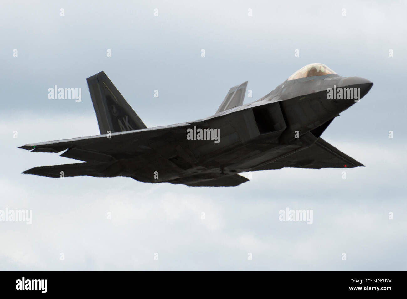 A U.S. Air Force F-22 Raptor, assigned to the 3rd Wing, takes off from ...
