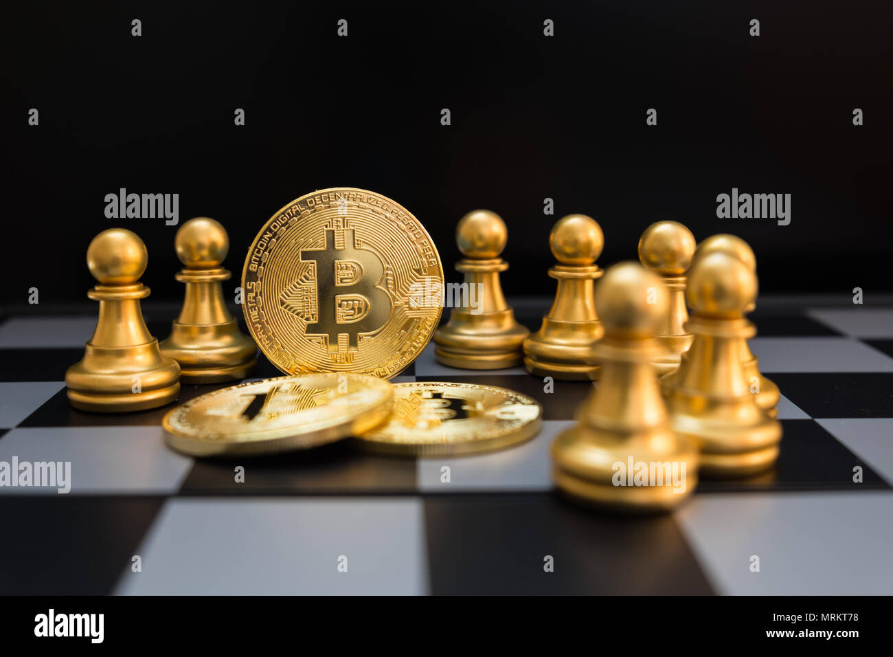Business strategy ideas concept golden bitcoin and chess board game ...