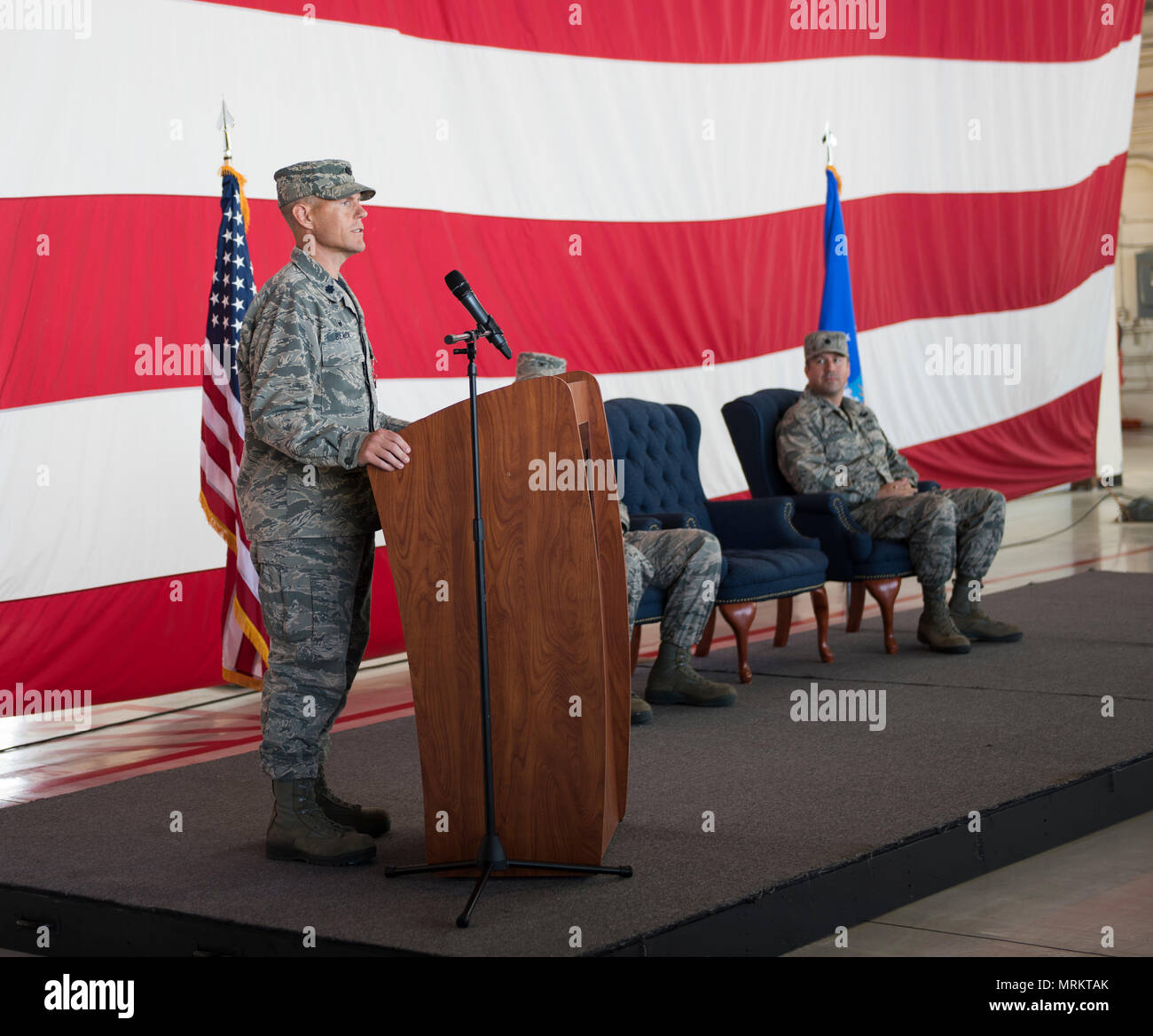 Lt. Col. Dean Berck, 366th Operations Group deputy commander, speaks to ...