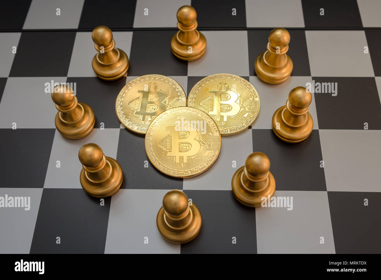 Business strategy ideas concept golden bitcoin and chess board game ...