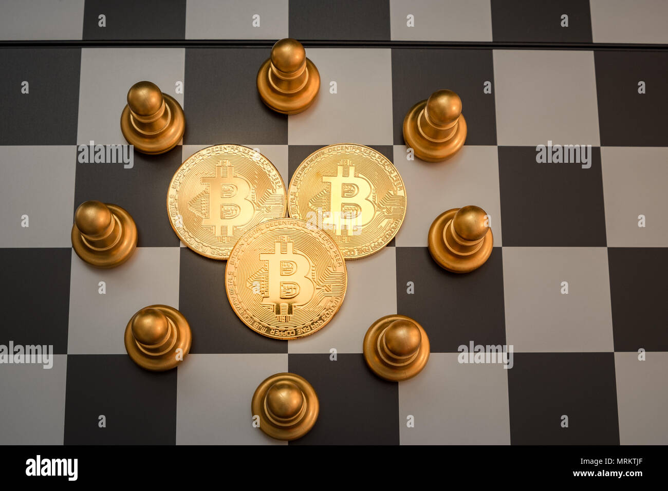 Business strategy ideas concept golden bitcoin and chess board game ...