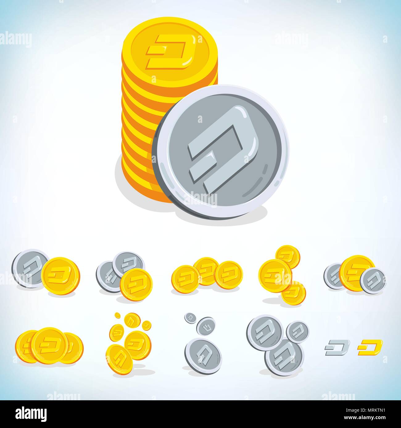 Dash. 2D cartoon coin. Digital currency. Cryptocurrency. Golden coins ...