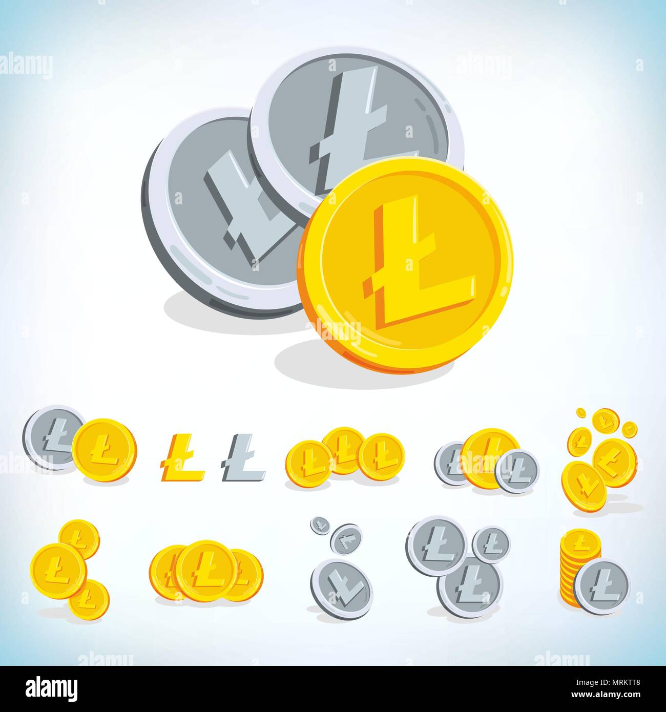 litecoin. 2D cartoon bit coin. Digital currency. Cryptocurrency. Golden ...