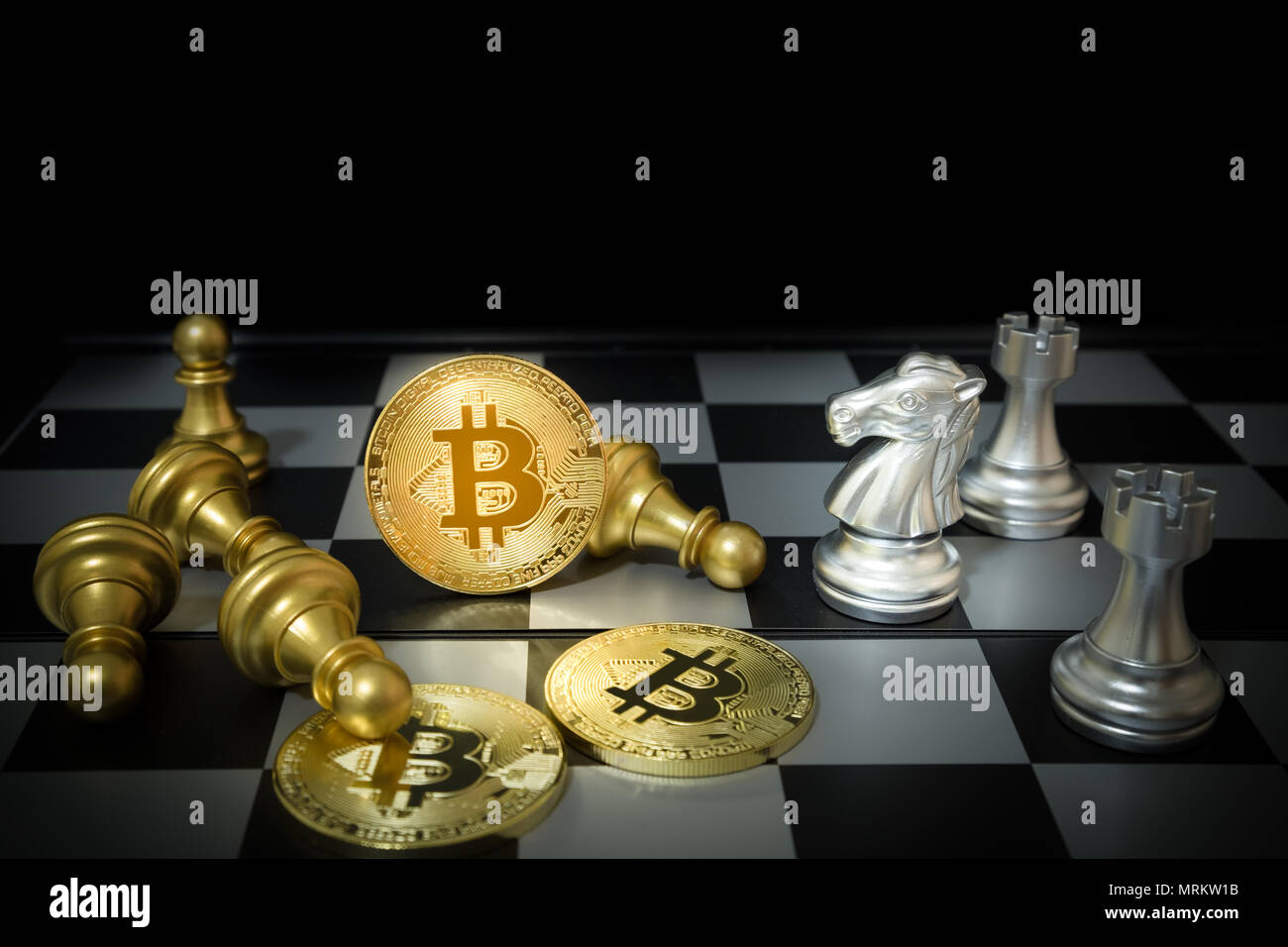 Business strategy ideas concept golden bitcoin and chess board game ...