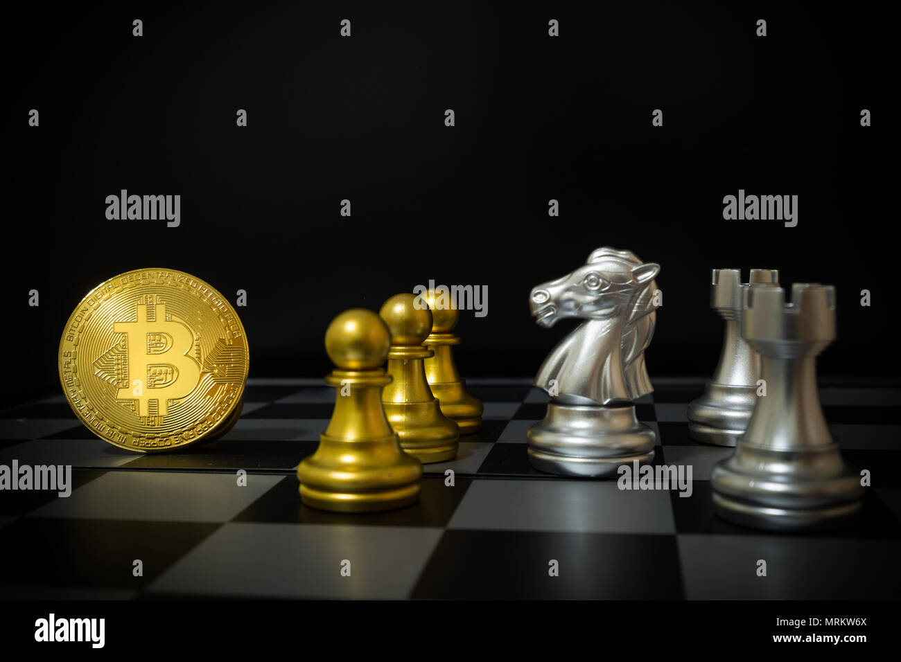 Business strategy ideas concept golden bitcoin and chess board game ...