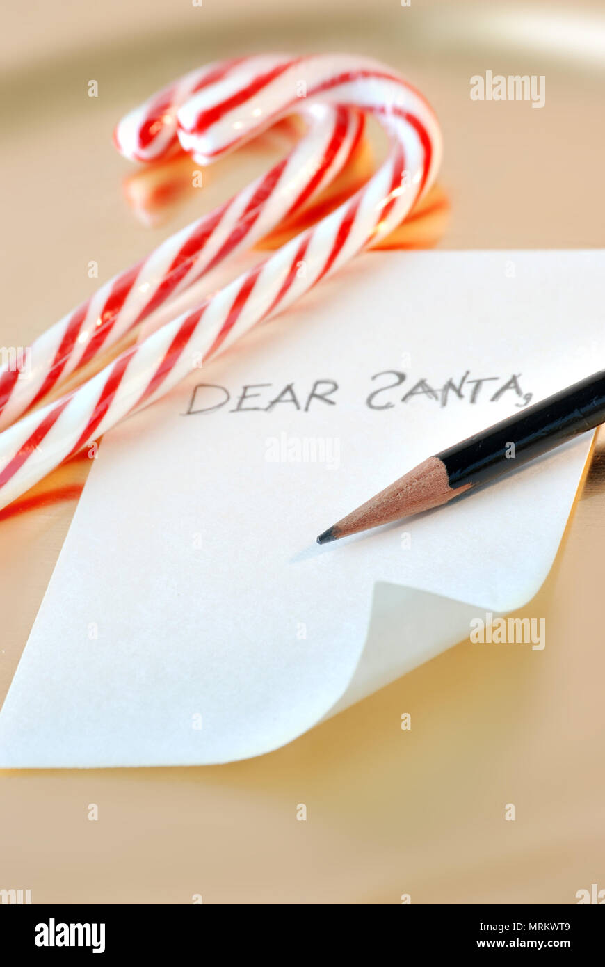 children's note with "dear Santa" and candy canes Stock Photo - Alamy