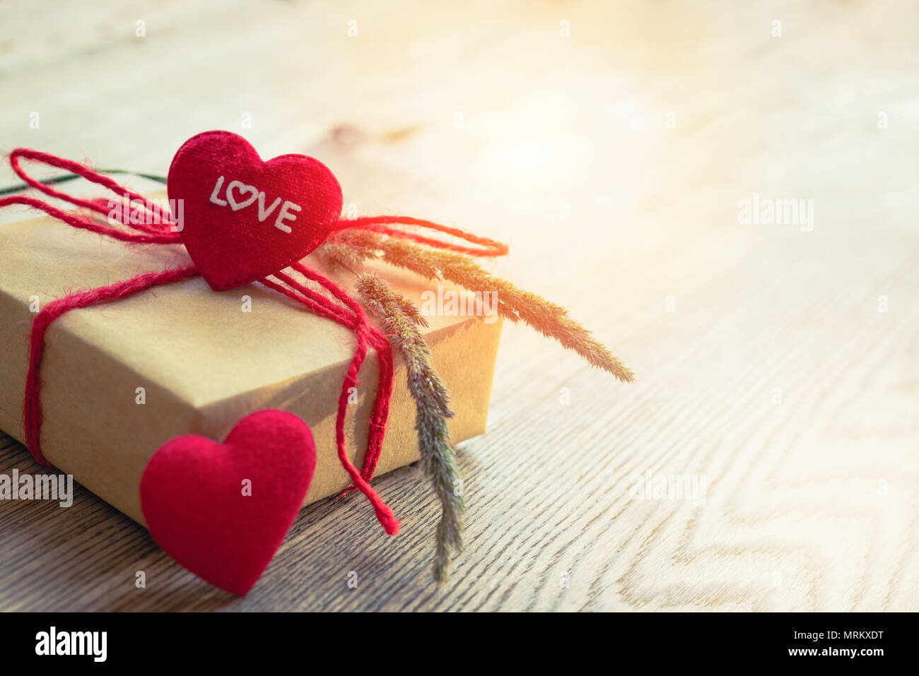 Heart shape with LOVE word, Gift box, and flower, copy space for ...