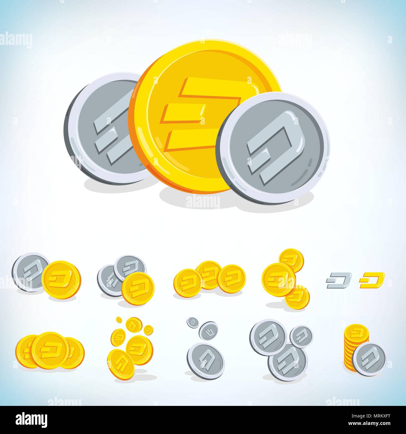 Dash. 2D cartoon coin. Digital currency. Cryptocurrency. Golden coins ...