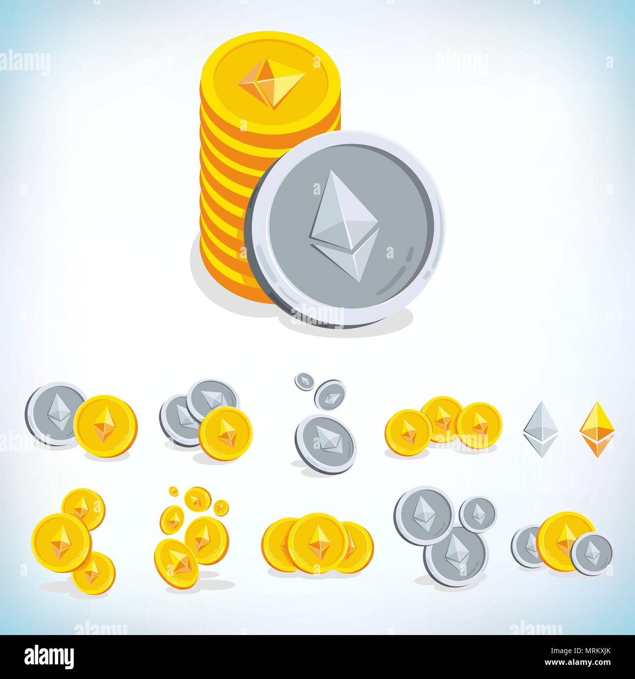 Ethereum. 2D cartoon coin. Digital currency. Cryptocurrency. Golden ...